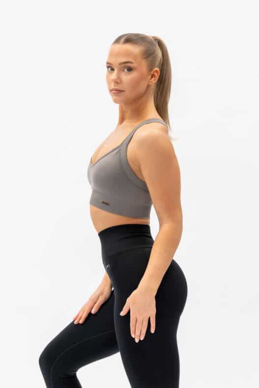 PRECIOUS Wide-Neck Sports Bra Gray — Medium Support | Astani Wear